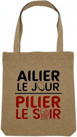 Fabulous Sac Shopping Tote Bag Aspect Lin - Ailier le jour Pilier le Soir Sport Rugby Ap&eacute;ro Bar - Sac de Courses Toile Epaisse 360g Beige Naturel Cabas Port&eacute; E