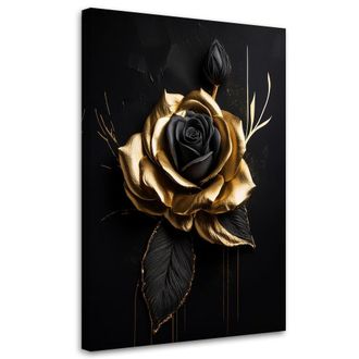 Feeby Bilder - Foto Geschenk - Goldene Rose auf schwarzem Hintergrund - 60x90 1tlg - Leinwandbilder Wohnzimmer - Wandbild - Bild Schlafzimmer - Aesthetic Zi