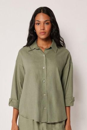 Calzedonia Kurze Hemdbluse Aus Leinen Und Viskose Grun