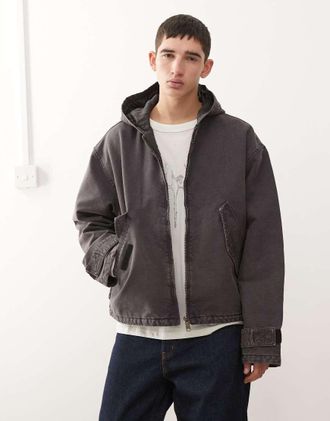 Weekday Jacke in verwaschenem Schwarz mit Kapuze