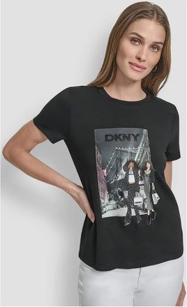 DKNY Dkny, Femme, Tops, Noir, Taille: 40 FR T-shirt &agrave; Manches Courtes Doux et Extensible &agrave; Encolure Ras du Cou