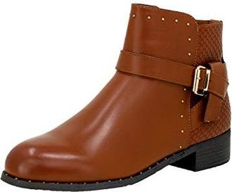 Fitters Footwear Dames Botte de Cheville Alma PU Bottine avec Boucle et Fermeture à glissière (44 EU, Brandy)