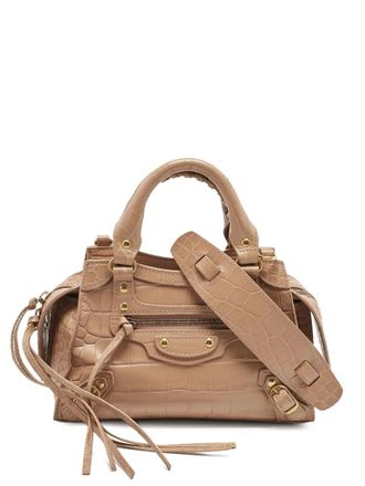 Balenciaga sac cabas City effet peau de croco &agrave; anse tress&eacute;e - Tons neutres