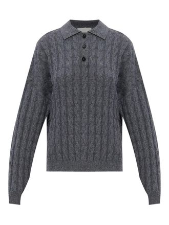 Lisa Yang Polokragen-Pullover mit Zopfmuster - Grau