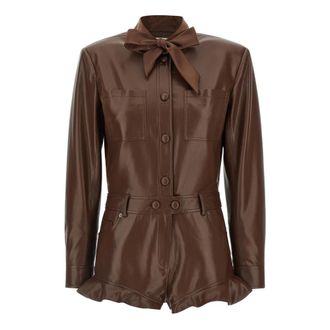 Self Portrait Femme, Combinaisons et Ensembles, Brun, Taille: 38 FR Combinaison-short en similicuir