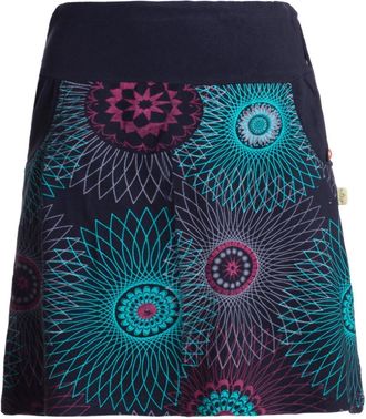 vishes Alternative Bekleidung - Damen Mini-Rock Baumwolle Mandala-Muster extra breiter Bund mit Kordel-Zug und Taschen schwarz 42