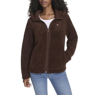 Tommy Hilfiger Damen-Kapuzenjacke mit Rei&szlig;verschluss, Sherpa-Fleece, Chicory, L