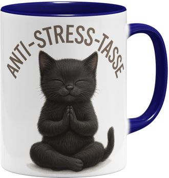 OM3 schwarzes K&auml;tzchen Anti-Stress Kaffee-Tasse mit Spruch - lustige Keramiktasse Namaste-Motiv - Meditation Katze - Keramik Becher - 325ml - Beidseitig B