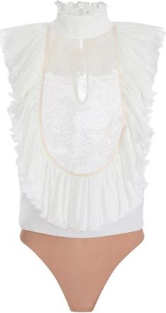 Elisabetta Franchi Body ruches e pizzo - Femme - Tops - Beige - Taille: 40 FR