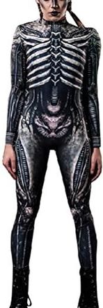 Onsoyours Combinaison Noire pour Adulte Motif Squelette Imprim&eacute; Roses Costume dhalloween Costume dos Doux Costume Cosplay Combinaison pour Les Femmes Fille H No