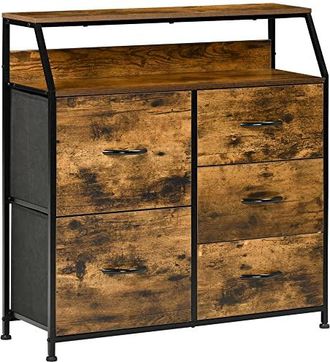 HOMCOM Commode Meuble de Rangement Style Industriel 5 tiroirs Pliables en Tissu - 83,5 x 29 x 87 cm