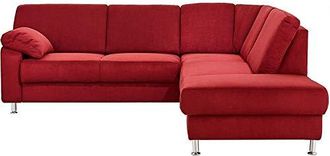 Cavadore Cavadore Ecksofa Belfast mit Ottomane rechts / Polsterecke mit Federkern / 243 x 88 x 218 / Mikrofaser Dunkelrot