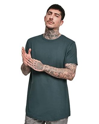 Urban Classics Homme Shaped Long Tee Manches Courtes Ourlet Arrondi Col Rond Basique Streetwear Minimaliste 100 Coton Jersey, Vert (Bottlegreen 02245), 3XL Grande Ta