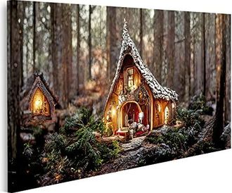 Islandburner Tableau sur toile Maison du P&egrave;re No&euml;l dans la for&ecirc;t magique D&eacute;corations de No&euml;l joliment d&eacute;cor&eacute;es Cadre Affiche Poster Murale Tableaux
