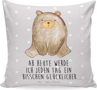 Mr. & Mrs. Panda Sofakissen Bär sitzend - Geschenk, Kissenbezug 40x40, Teddybär, Kopfkissen 40x40, Zierkissen, Teddy, Dekokissen Sofa