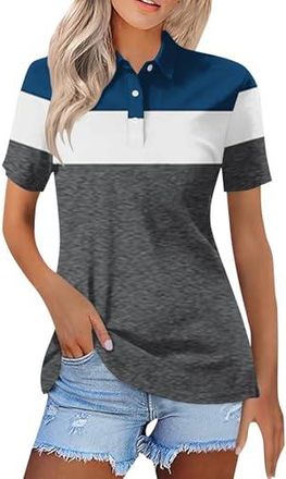 Generic Polo classique habill&eacute; &agrave; manches courtes et col boutonn&eacute; pour femme, Z03-gris, 3XL