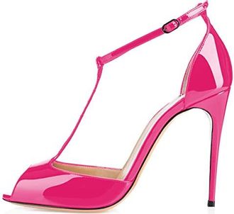 EDEFS Femmes Peep Toe Talons Hauts Cheville T-sangle Aiguille Sandales Espiègle Robe De Soirée Chaussures Rose Taille EU42