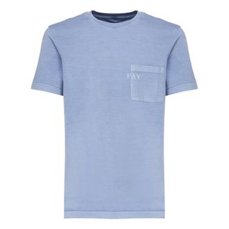 Fay Homme, Tops, Bleu, Taille: 2XL T-shirt Col Rond Bleu en Jersey avec Poche