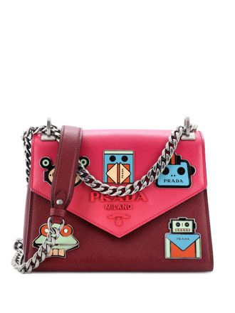 Prada Robot Patches Envelope Flap Chain Saffiano Leather Small shoulder bag - Rose