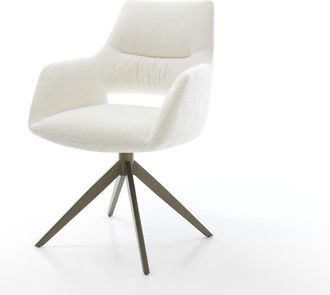 DELIFE Drehstuhl Yago-Flex mit Armlehnen Boucl&eacute; Soft Beige Kreuzgestell breit Effektfinish Titan 360&deg; drehbar Wippfunktion Taschenfederkern, Esszimmerst&uuml;hle