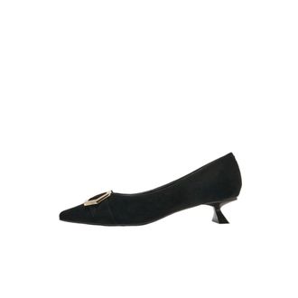 Emanuelle Vee Femme, Chaussures, Noir, Taille: 38 EU Decollete en Daim Noir avec Boucle M&eacute;tallique Dor&eacute;e
