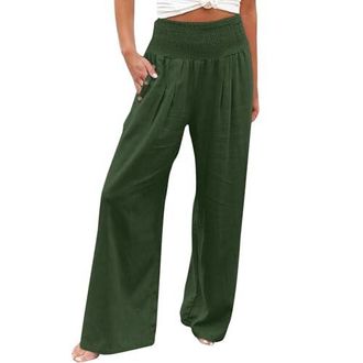 Generic Pantalon d&eacute;t&eacute; Palazzo en lin pour femme - Pantalon de loisirs en coton et lin - Taille haute - Pantalon daffaires l&eacute;ger et a&eacute;r&eacute; - Pantalon d&eacute;t&eacute; long e