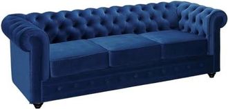 Vente-Unique Canap&eacute; 3 Places Chesterfield - Velours Bleu Roi