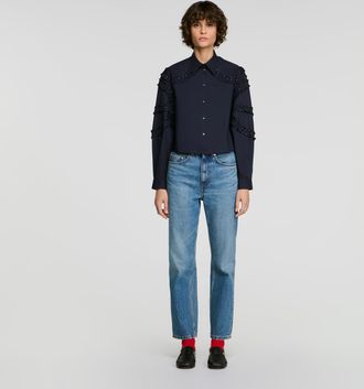Sandro Chemise en coton fronc&eacute;e strass&eacute;e