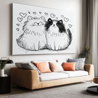 Generic Leinwand Bilder Fantasie Tiere Romantische Katzen, 70 x 50 cm Leinwandbilder - Bild auf leinwand - Wandbild XXL gro&szlig; Wandbilder f&uuml;r Wohnzimmer Schlafz