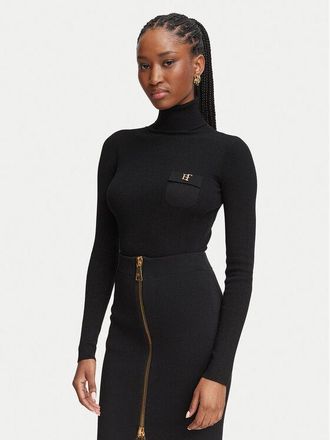 Elisabetta Franchi Rollkragenpullover MK-05B-66E2-V350 Schwarz Slim Fit