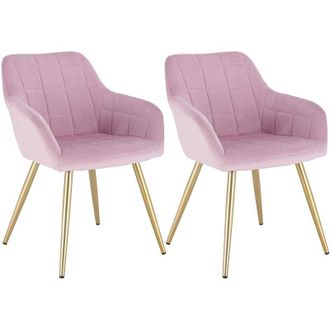 Woltu Woltu - Lot de 2 Chaises de Salle &agrave; Manger avec accoudoirs Chaise de Salon, Structure en m&eacute;tal et Assise en Velours, Rose