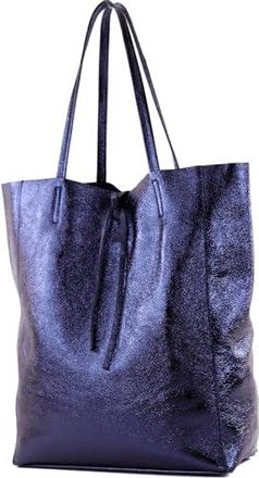 modamoda.de T163 - Ital. Shopper Large avec poche intérieure en cuir, Bleu violet métallisé, L