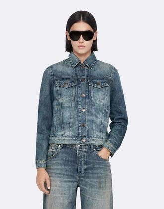 AllSaints veste trucker regular en indigo clair-Bleu