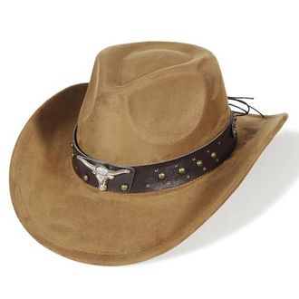 Eozy Chapeau de cowboy en cuir velours Cattleman style Western pour femmes et hommes avec bandeau amovible vintage en cuir velours chapeau de musique count