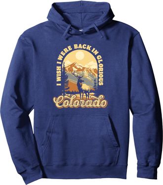 Giant Step Design Co. Wish I were in Colorado Vintage Elk Bull Rocky Mountains Pullover Hoodie