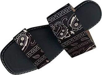 Generic Sandales de plage tendance &agrave; double sangle en cuir &agrave; bout carr&eacute; - Sandales tendance &agrave; motif large - Chaussures plates confortables et douces - Chaussu