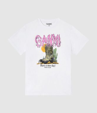 Ganni Tee Shirt Basic Cotton Western Zebra Bright White
