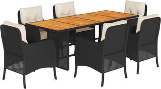 vidaXL Set Da Pranzo Da Giardino 7 Pz Nero Con Cuscini In Polyrattan Vidaxl