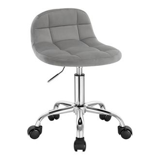 Woltu Tabouret de Bureau Pivotant à roulettes, Tabouret avec Dossier Réglable en Hauteur Entre 43,5 et 55cm, en Velours, Gris Clair, BS131hgr