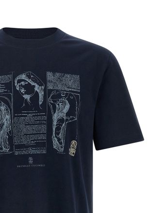 Brunello Cucinelli Printed Cotton Jersey T-Shirt - Navy