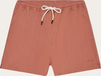 Knowledge Cotton Apparel Herren vegan Badeshorts Mid Thigh Seersucker Burnt Brick