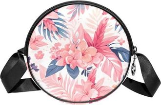 Generic Sac &agrave; bandouli&egrave;re rond pour femme, motif fleurs dananas avec fermeture &eacute;clair, bretelles r&eacute;glables, sac &agrave; main rond d&eacute;contract&eacute; pour femmes et filles