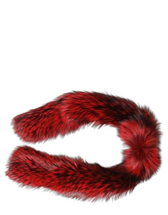 Dolce & Gabbana Womens Red Fox Fur Neck Wrap Warmer Winter Scarf Silver