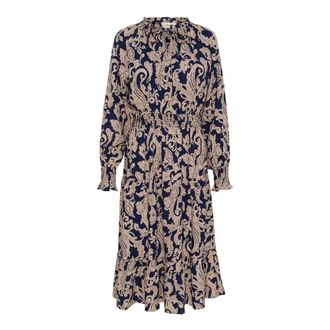 Cream Blaues Paisley langes Kleid mit Puff&auml;rmeln - - Dresses - Damen - Braun - XS