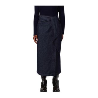 Emporio Armani Baumwoll-Denimrock mit breitem Bund und Bindeg&uuml;rtel - - Skirts - Damen - Blau - M