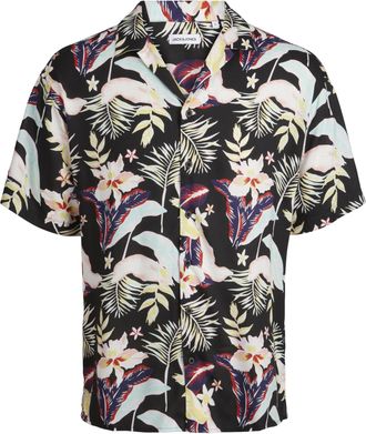 Jack & Jones Herren JJJEFF FLORAL AOP Resort Shirt SS Hemd 12252390,Schwarz,S