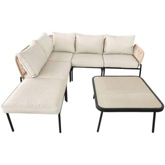 Sweeek Salon de jardin dangle en acier et cordes beige TALIA. 5 personnes