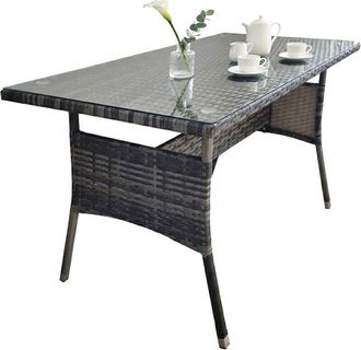 Relaxdays Relaxdays Gartentisch, HBT: 70 x 100 x 60 cm, wetterfest, Polyrattan, Glasplatte, eckiger Esstisch Garten & Balkon, grau