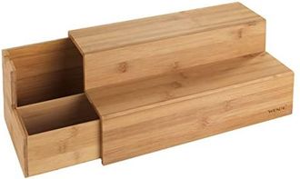 WENKO Bambus Treppe f&uuml;r Kaffee und Tee - K&uuml;chenregal mit Schublade, Bambus, 33 x 17.5 x 15 cm, Braun
