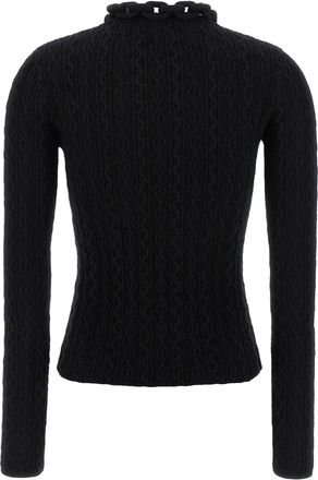 Paco Rabanne Ribbed Wool-Cashmere with Chain Neckline Sweater - Black